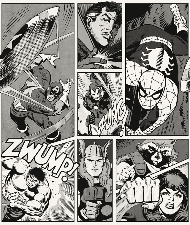 Marvel Classic Comic Panel Monochrome - Marvel Comics Heroes | Komar®